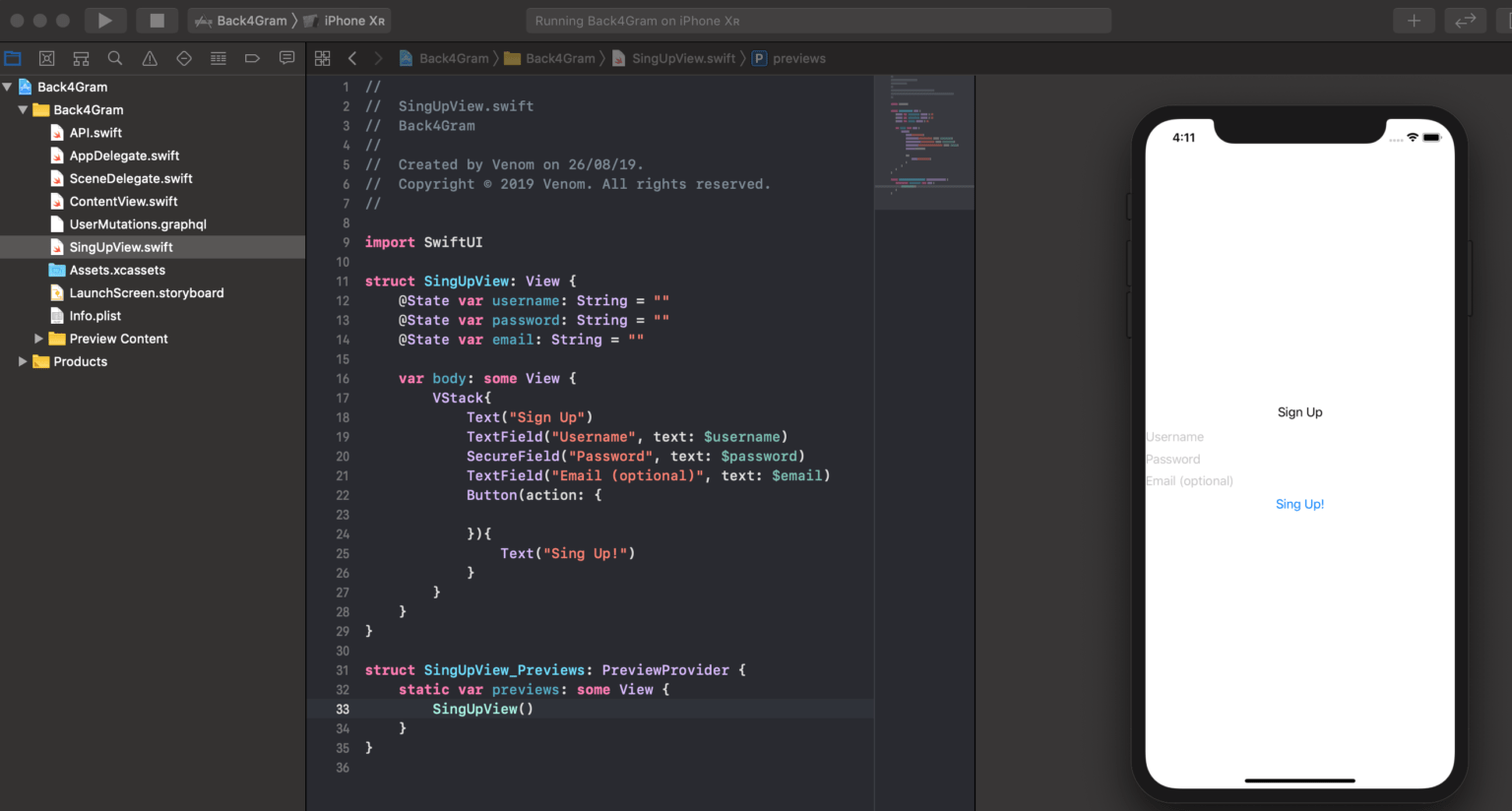 Instagram clone using SwiftUI and GraphQL