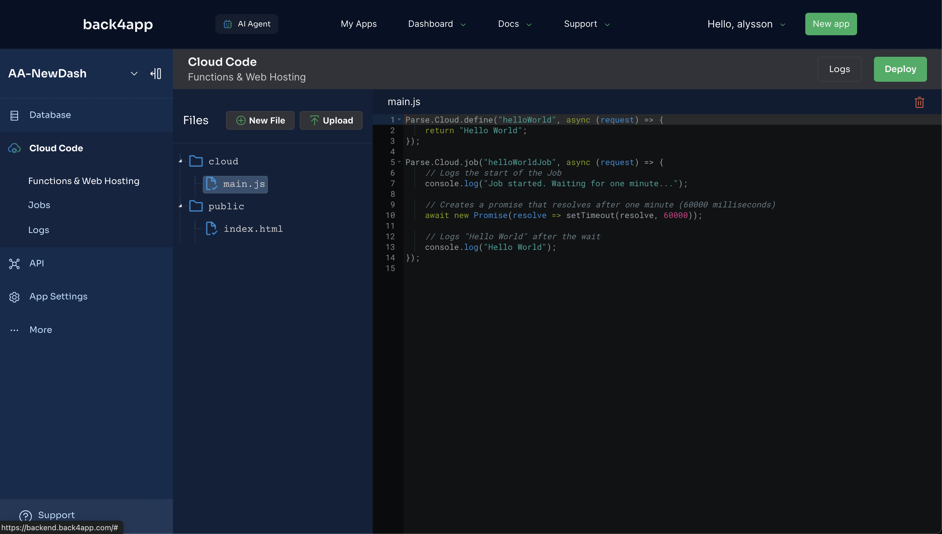 dashboard-cloud-code-1 | Your Application's Backend, Simplified